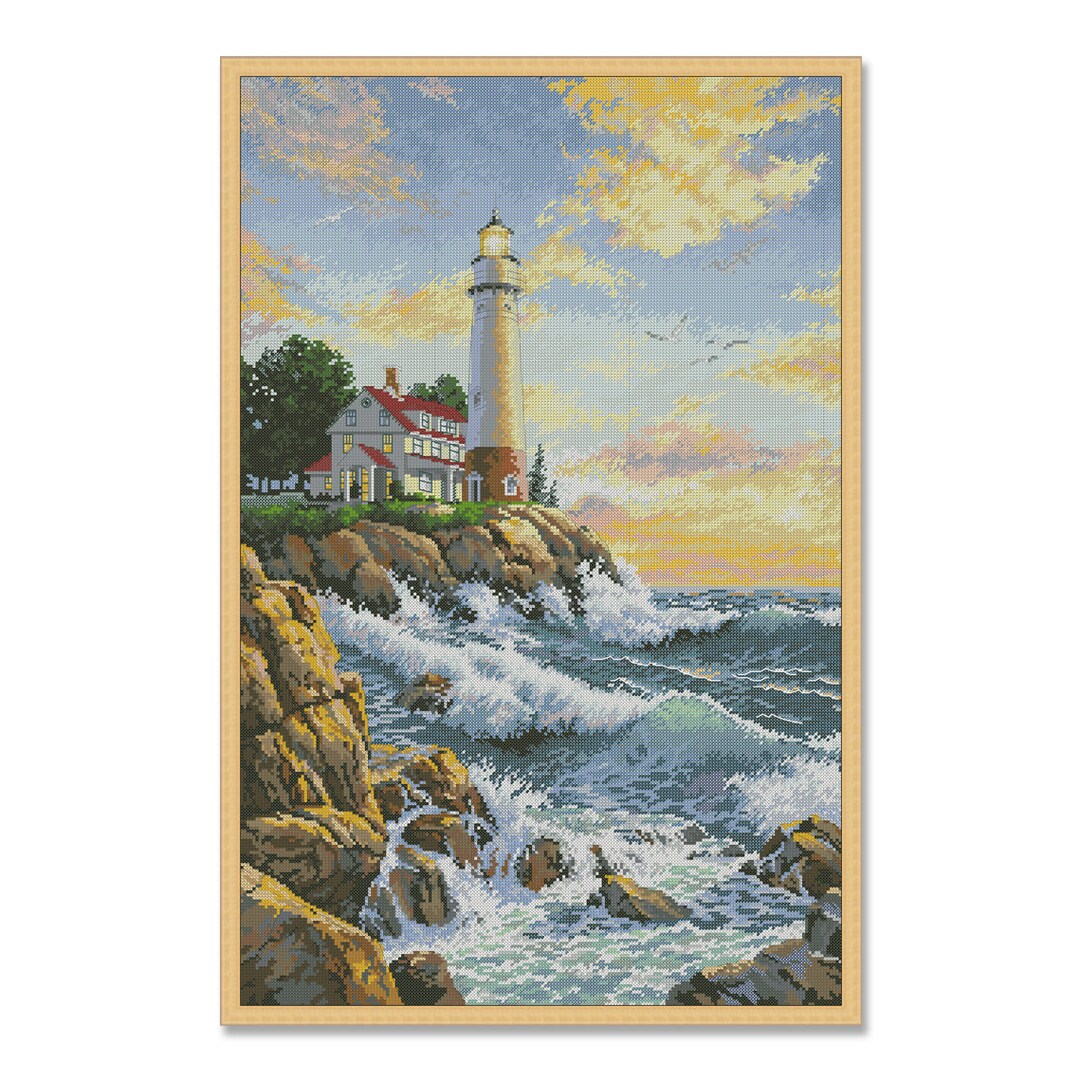 Rocky Point, Lighthouse, Counted Cross Stitch Pattern, Summer Landscape ...