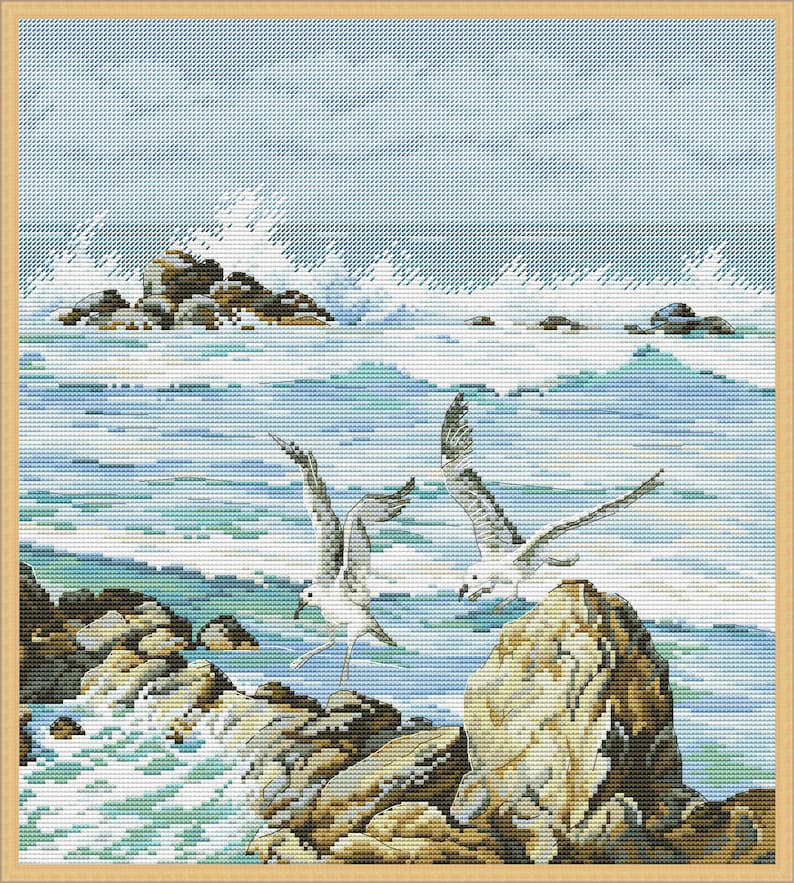 Sea Shore, Counted Cross Stitch Pattern, Sea Waves, Seagulls, Summer ...