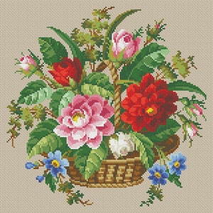 Basket Bouquet, Counted Cross Stitch Pattern, Digital Pattern, Floral ...
