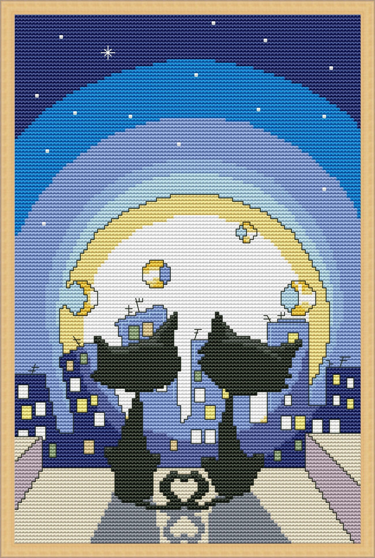 Cats and Cheese Moon, Counted Cross Stitch Pattern, Animal, Cats, Hand ...