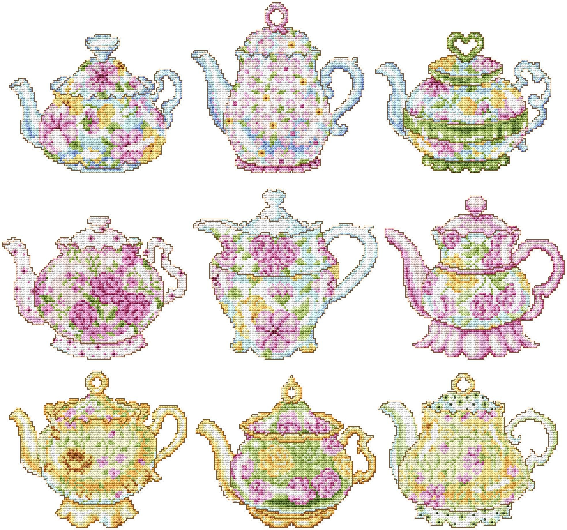 Teapots Collection, Counted Cross Stitch Pattern, Kitchen Still Life ...