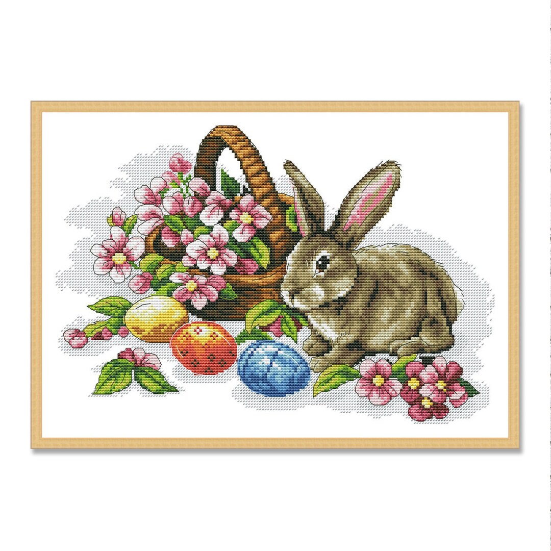 Easter Bunny, Counted Cross Stitch Pattern. Spring Flowers, Digital ...