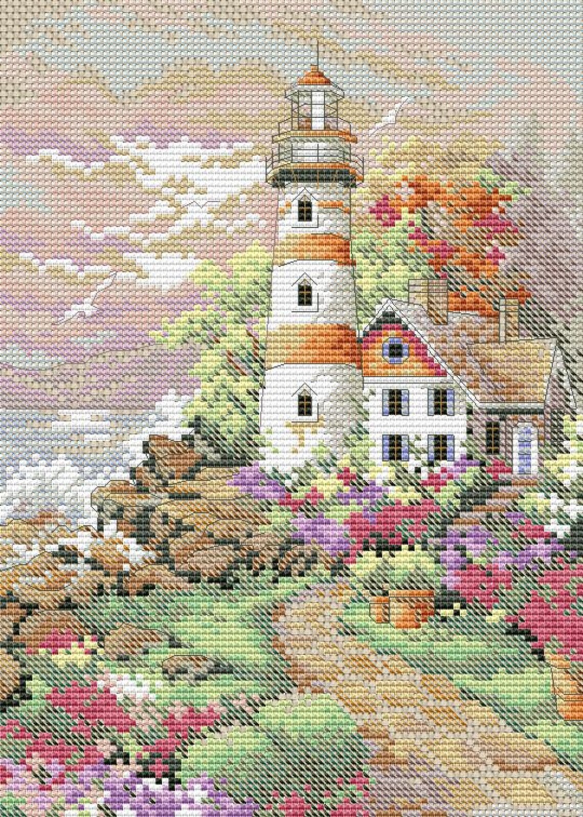 Beacon at Daybreak, Counted Cross Stitch Pattern, Summer Landscape ...