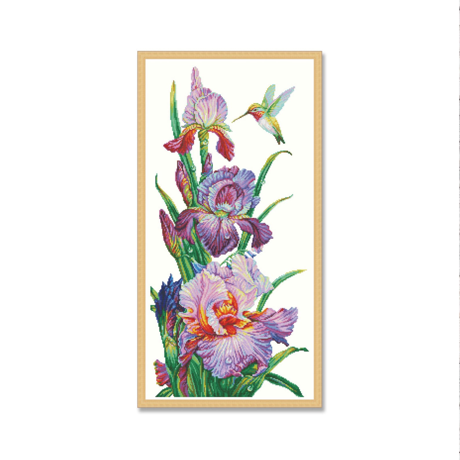 Irises and Hummingbirds, Counted Cross Stitch Pattern, Floral Bird ...