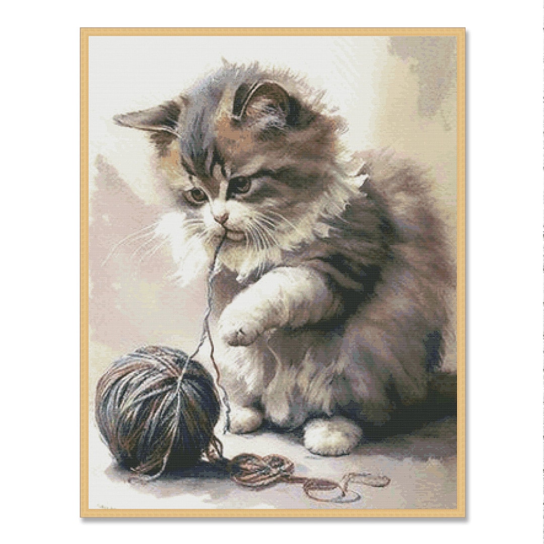 Playing Kitten, Counted Cross Stitch Pattern, Animal, Cats, Hand ...