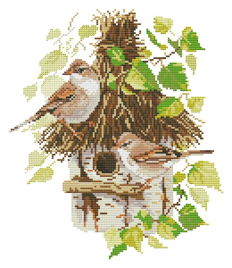 Birdhouse Counted Cross Stitch Pattern Birds on a Branch - Etsy