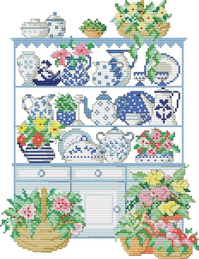 Kitchen Cabinet, Kitchen Shelf, Counted Cross Stitch Pattern, Kitchen ...