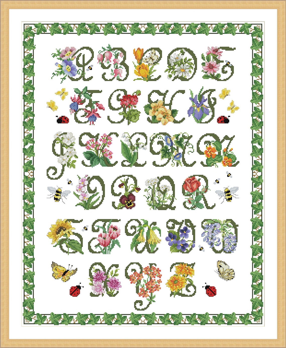 Garden Alphabet, Garden ABC, Counted Cross Stitch Pattern, Floral ...