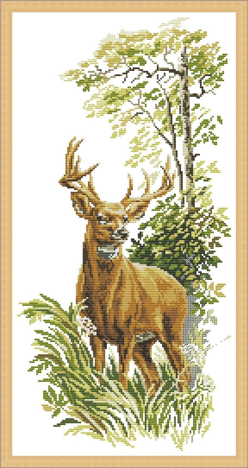 Deer, Counted Cross Stitch Pattern, Wild Animals, Summer Forest, Hand ...