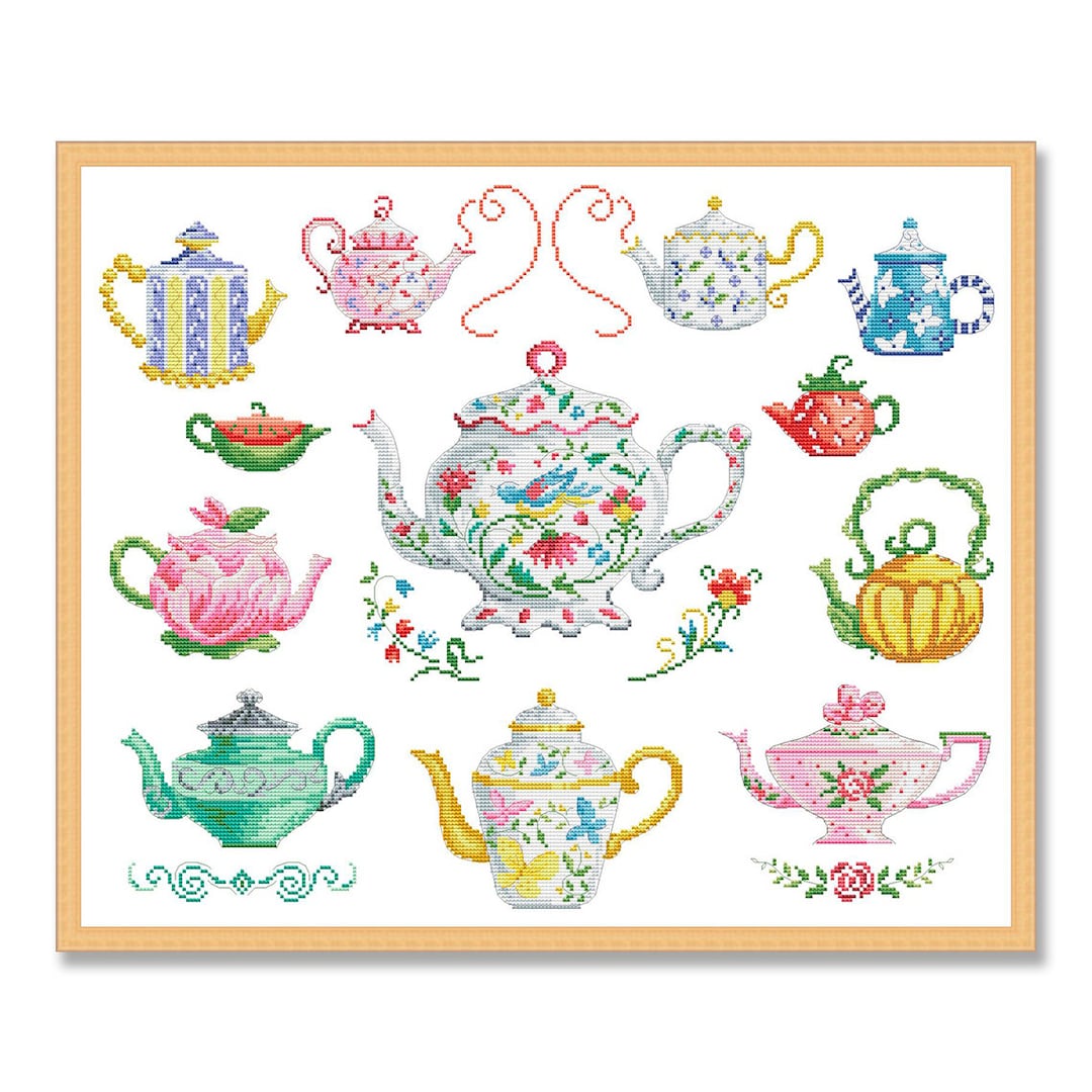 Teapots Collection, Counted Cross Stitch Pattern, Kitchen Still Life ...