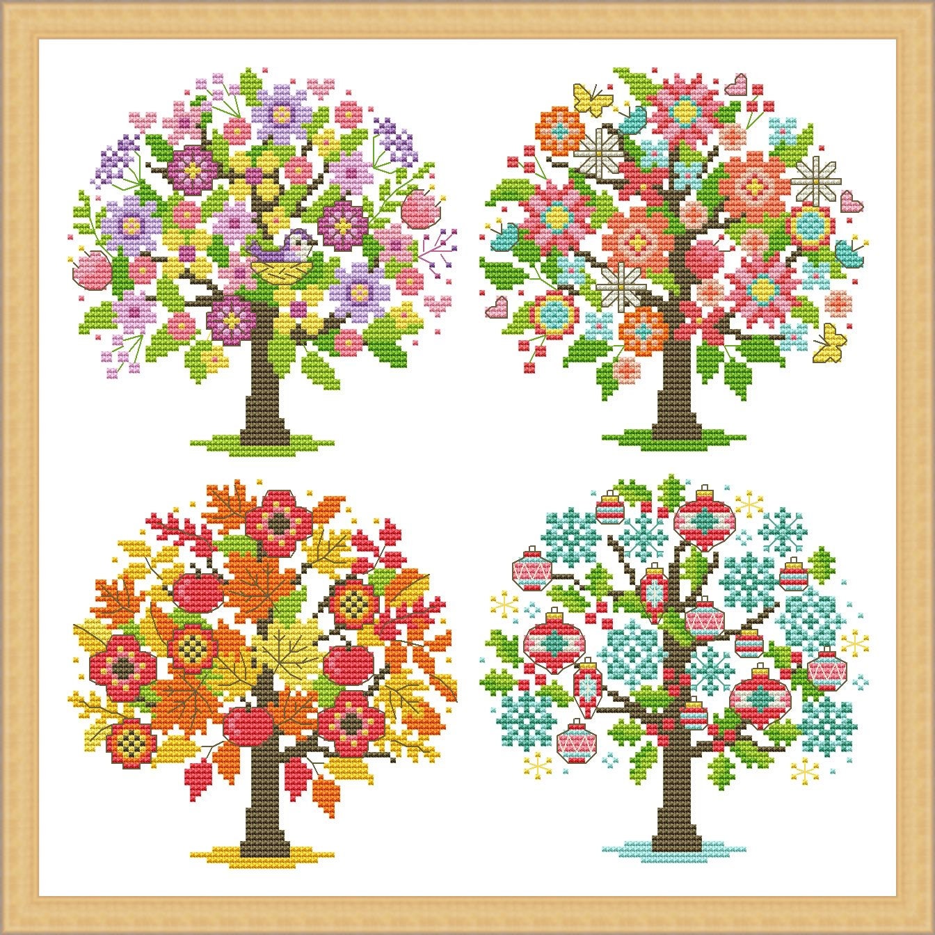Seasonal Trees, Counted Cross Stitch Pattern, Digital PDF, Modern Decor ...