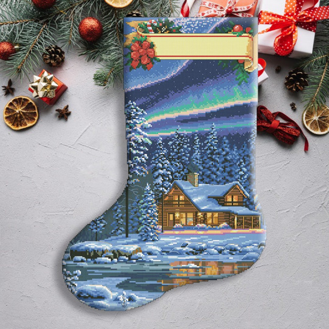 Christmas Stocking, Aurora Cabin, Counted Cross Stitch Pattern, Xstitch ...