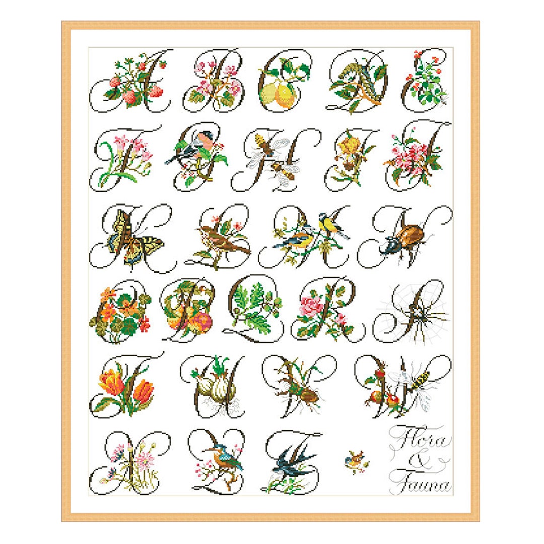 Flora Fauna Alphabet, Counted Cross Stitch Pattern, Floral Letters ...