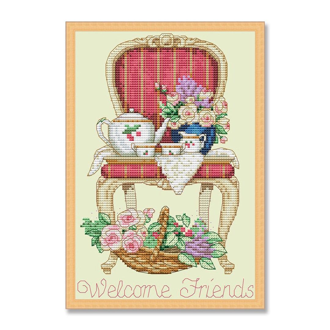Teatime Welcome, Counted Cross Stitch Pattern, Kitchen Still Life, Cups ...