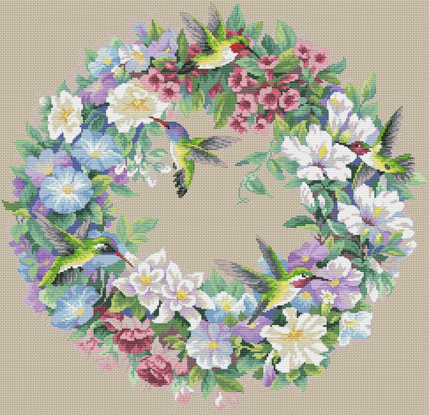 Hummingbird Wreath Counted Cross Stitch Pattern Pink - Etsy