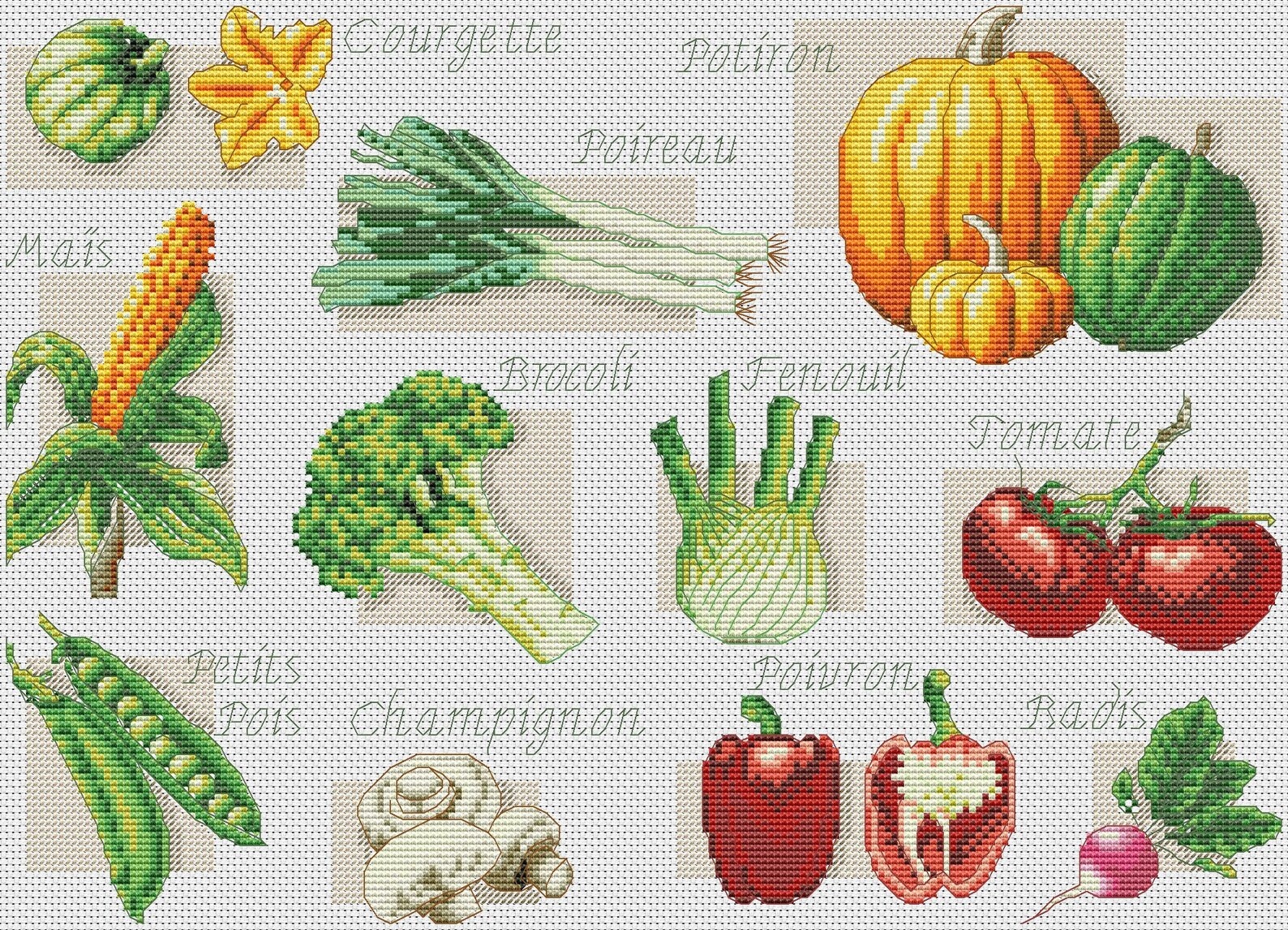 Vegetables Sampler, Counted Cross Stitch Pattern, Kitchen Still Life ...