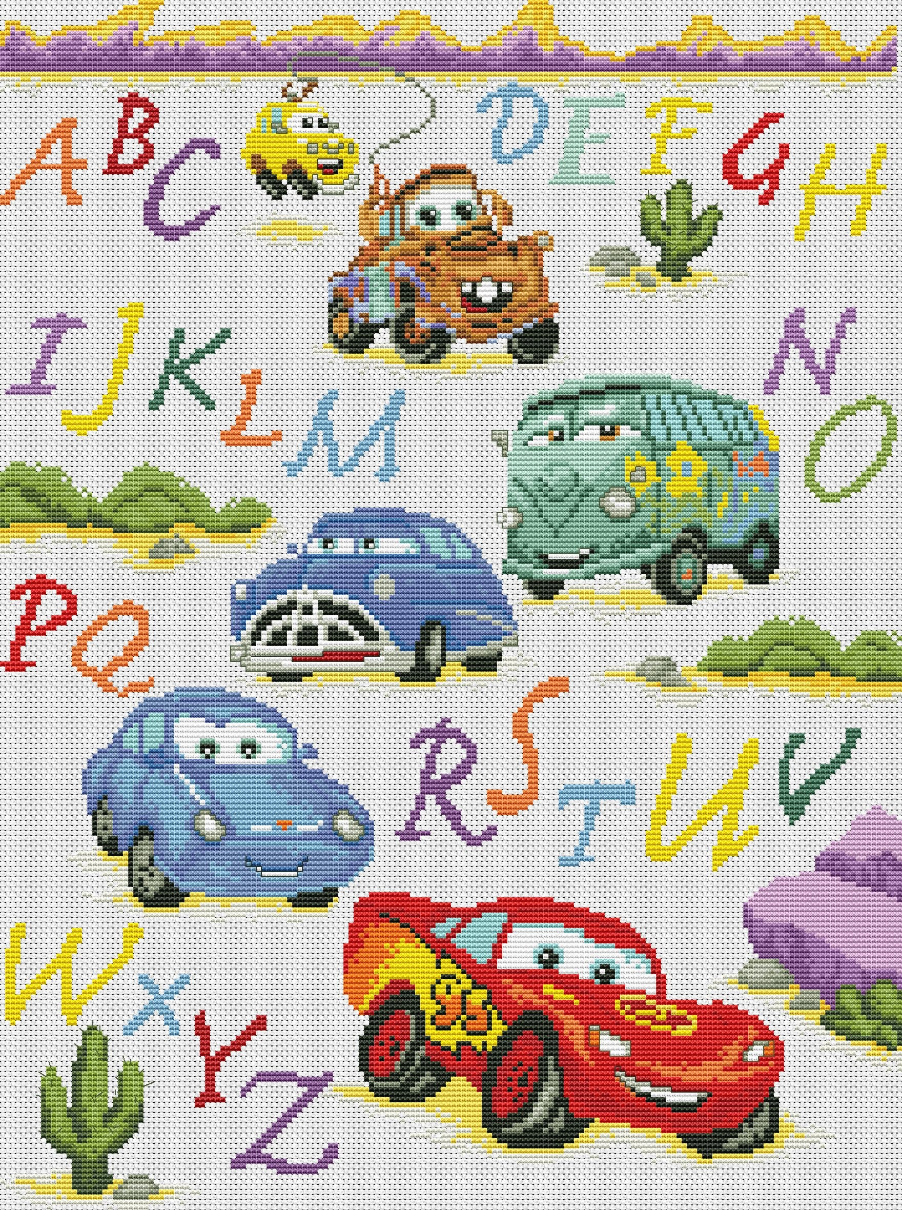 Cars Alphabet, Counted Cross Stitch Pattern PDF, Alphabet, Letters ...