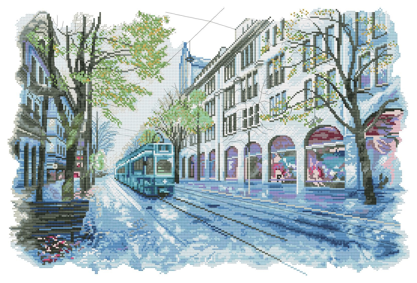 City Tram, Counted Cross Stitch Pattern, Summer Landscape, Instant ...