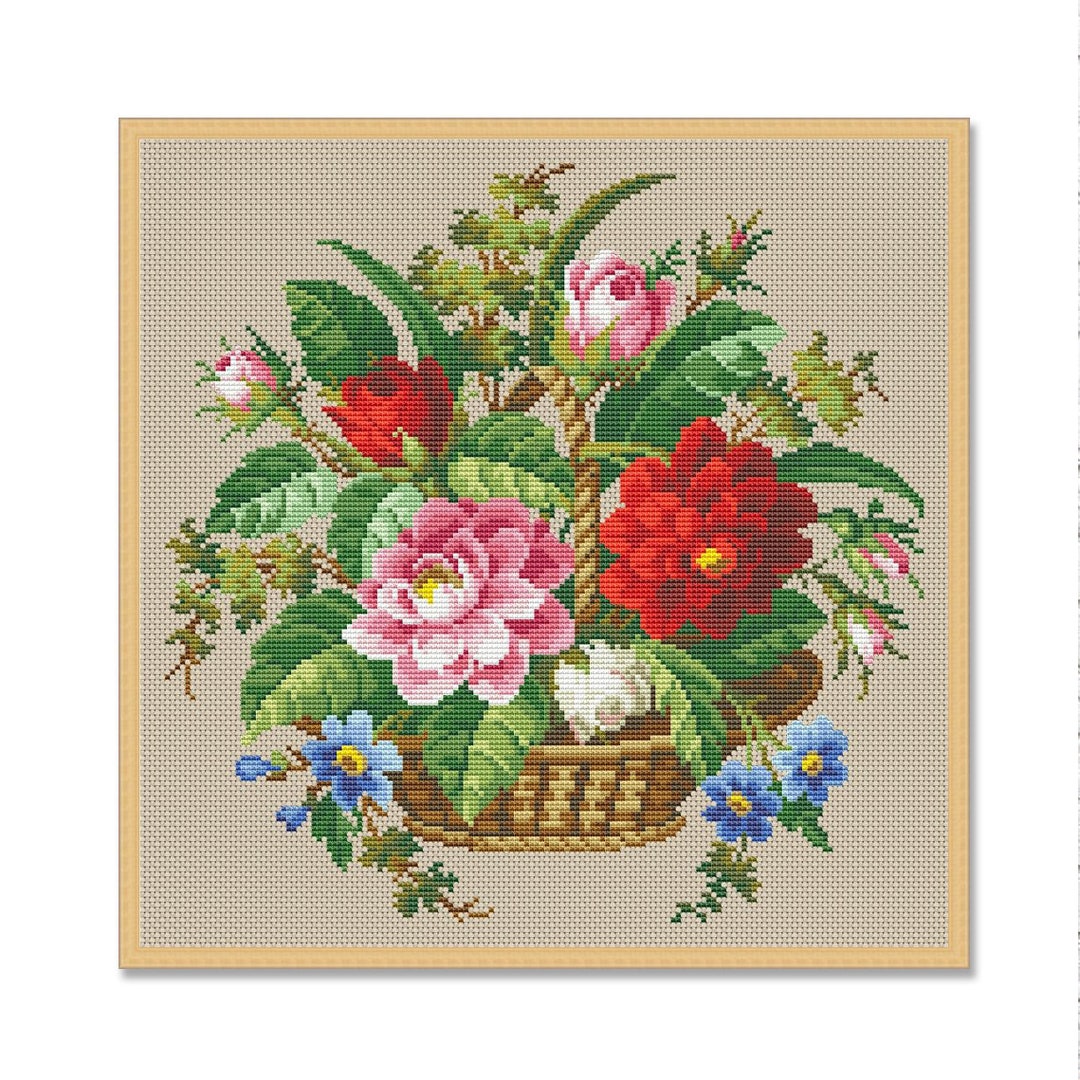 Basket Bouquet, Counted Cross Stitch Pattern, Digital Pattern, Floral ...