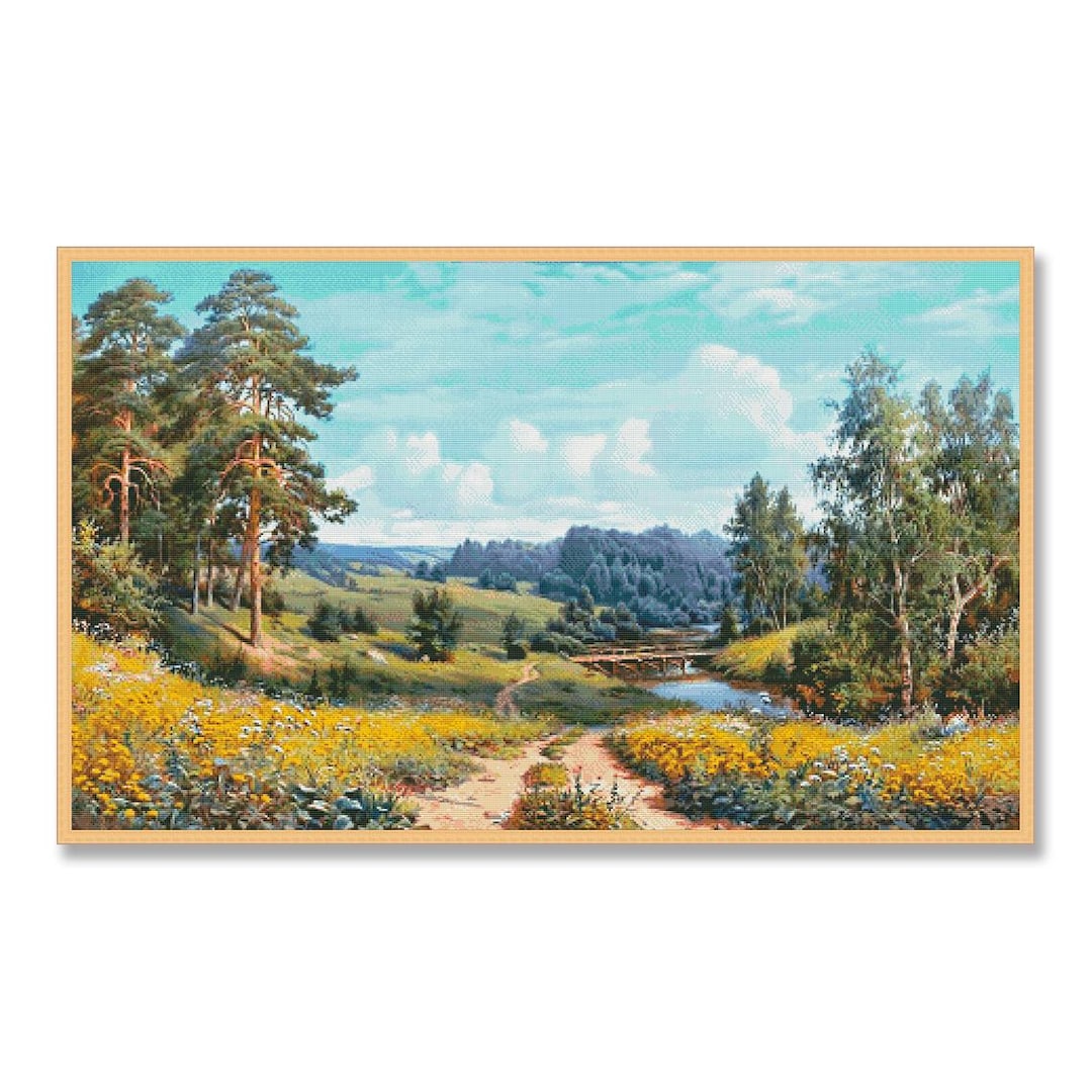 Pine Forest, Counted Cross Stitch Pattern, Flowers Field, Landscape ...