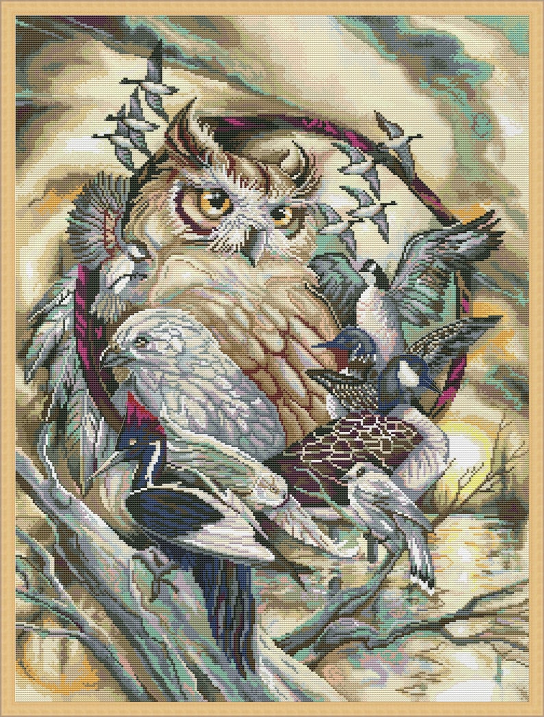 Dreamcatcher Owls, Cross Stitch Pattern, Digital Pattern, Modern Decor ...
