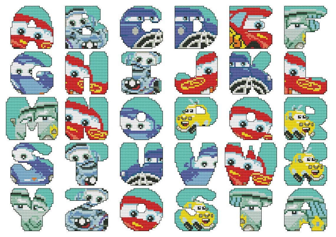 Cars Alphabet, Counted Cross Stitch Pattern PDF, Alphabet, Letters ...