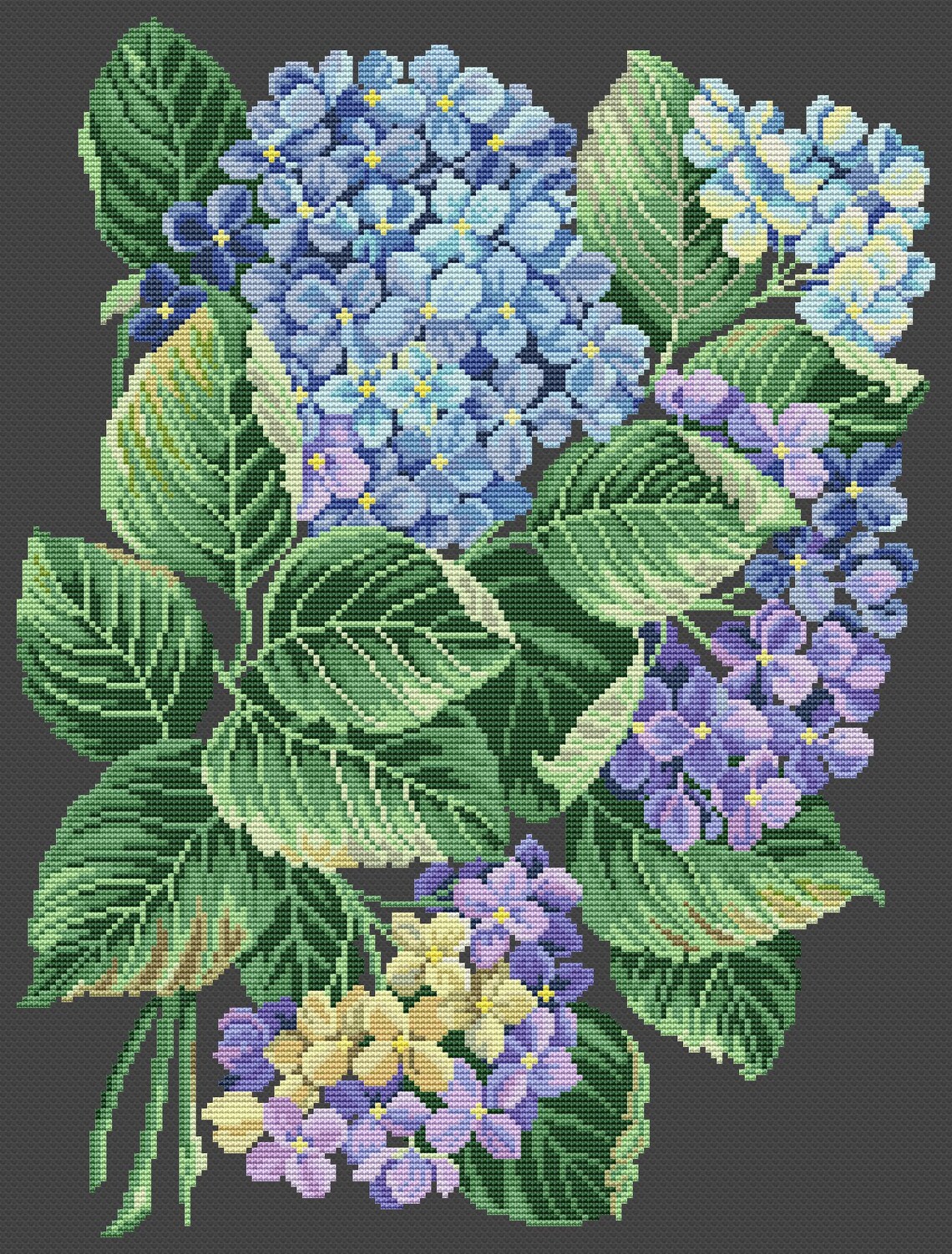Hydrangea Bouquet, Counted Cross Stitch Pattern, Digital Pattern ...