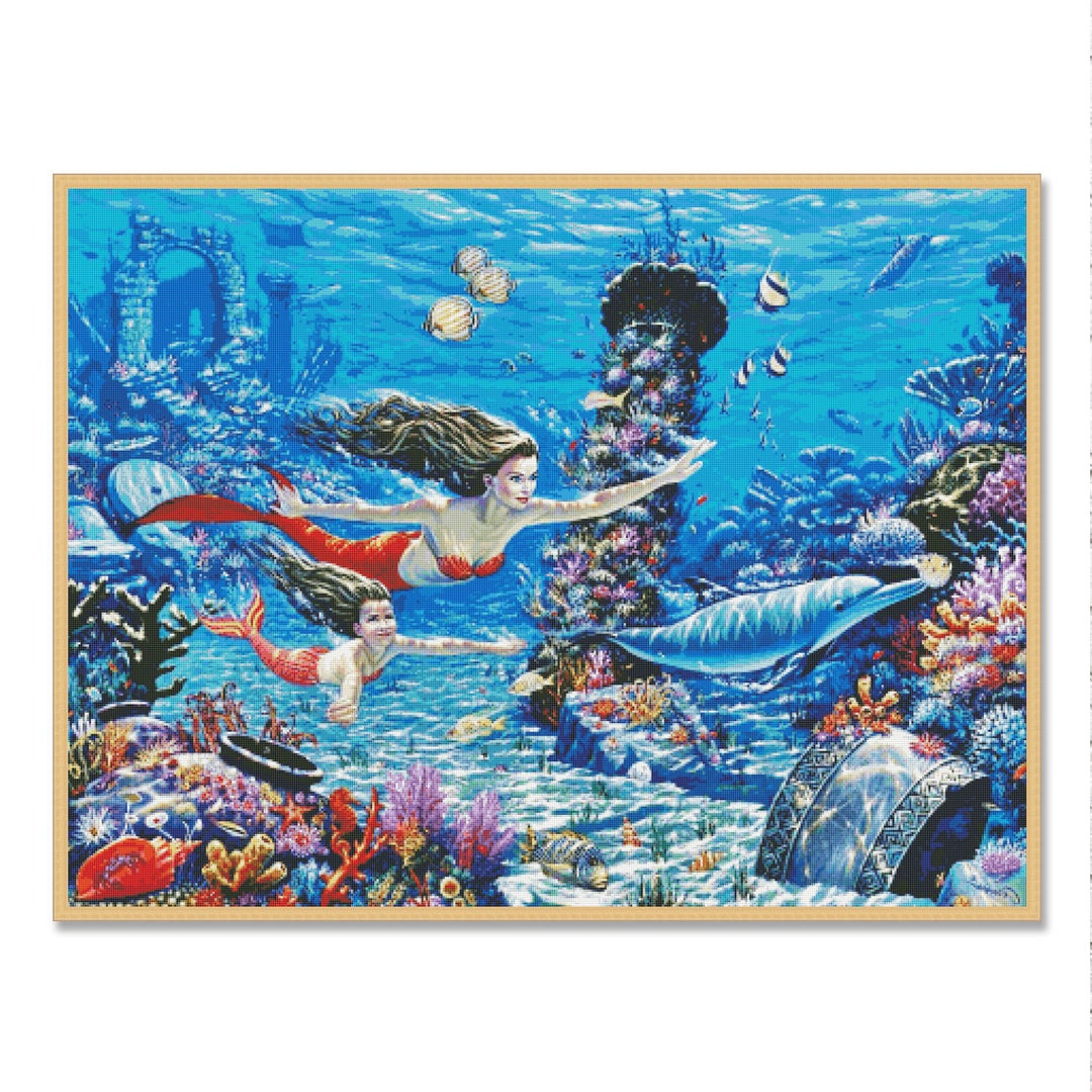 Mermaids, Counted Cross Stitch Pattern, Living Ocean, Fish Cross Stitch ...