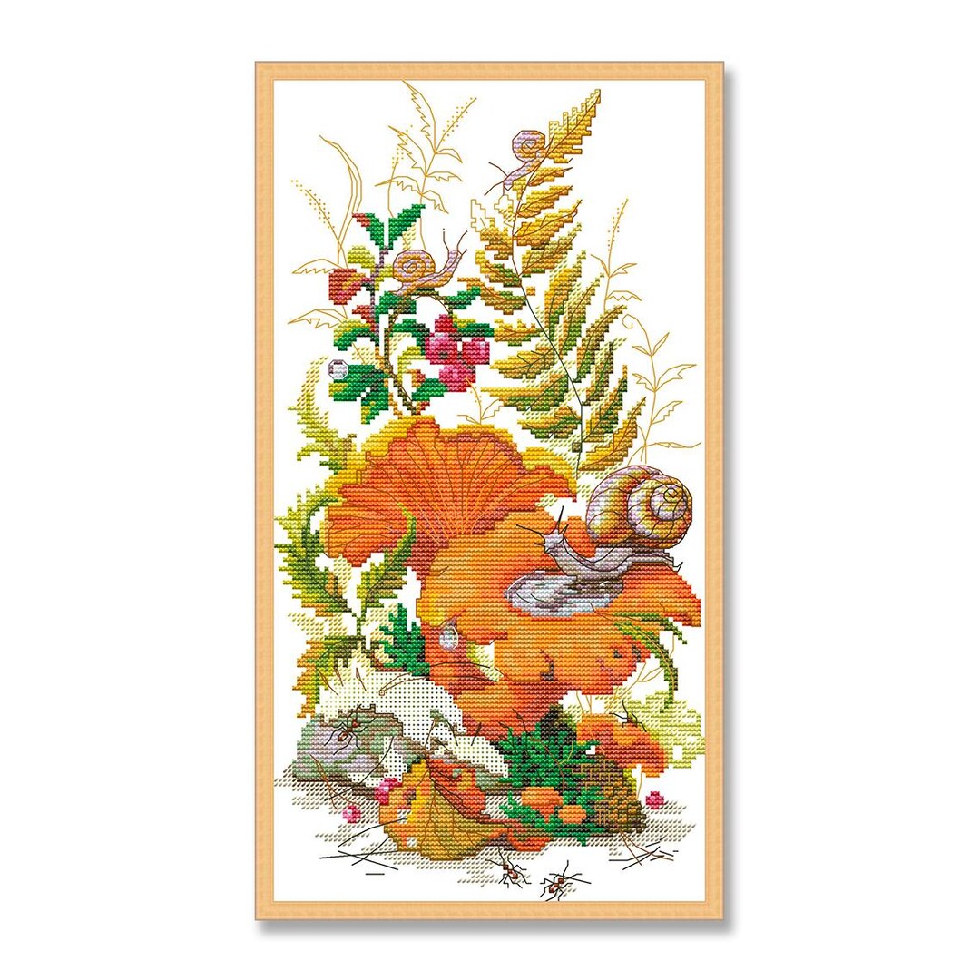 Autumn Forest Cross Stitch Pattern | Mushrooms and Snails Embroidery ...