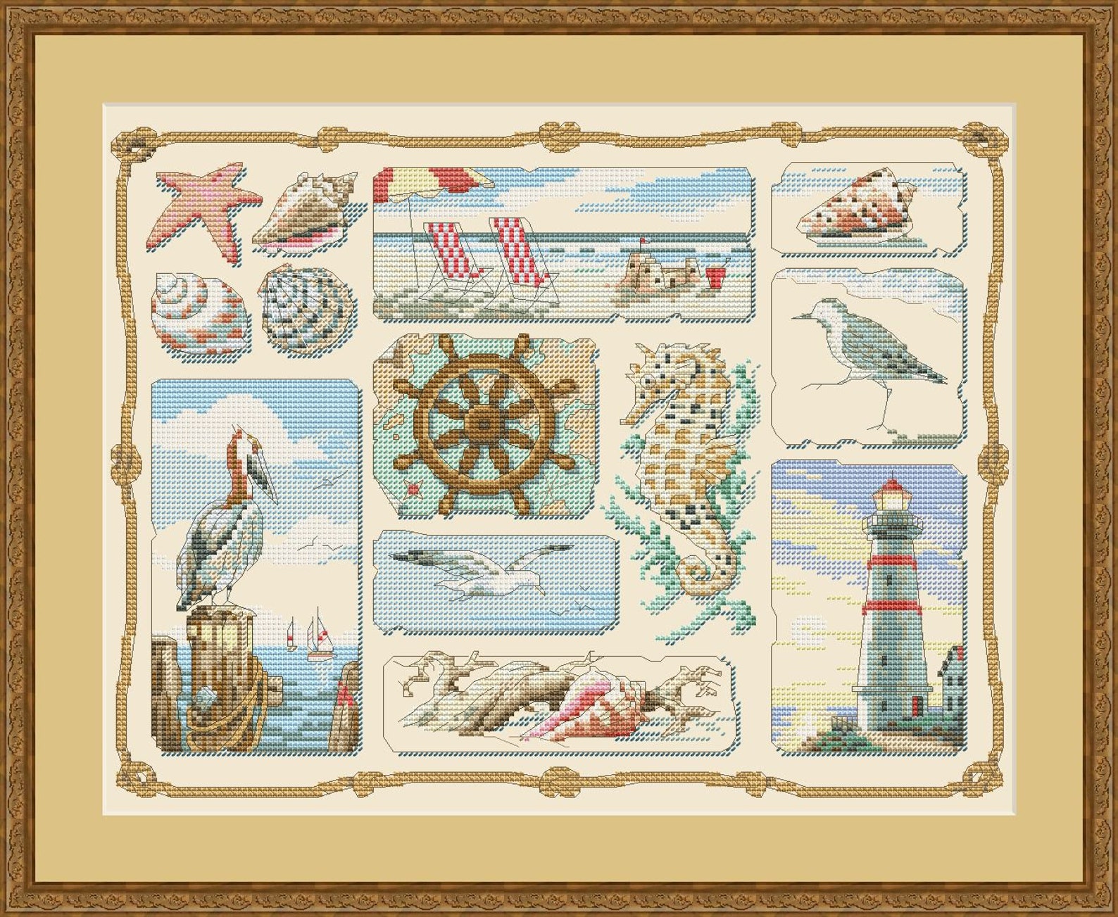 Shore Sampler, Counted Cross Stitch Pattern, Summer Landscape, Hand ...