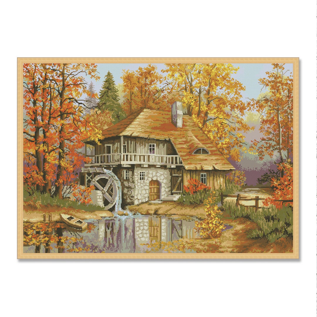 Old Mill, Counted Cross Stitch Pattern, Autumn Landscape Pattern ...