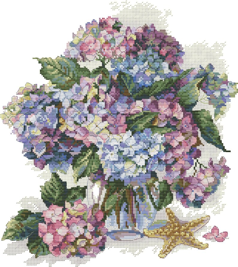 Hydrangea Bouquet, Counted Cross Stitch Pattern, Digital Pattern ...