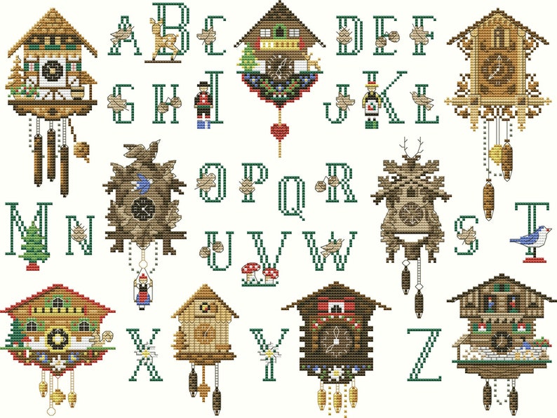 Clock Alphabet, Sampler ABC, Counted Cross Stitch Pattern, Floral ...