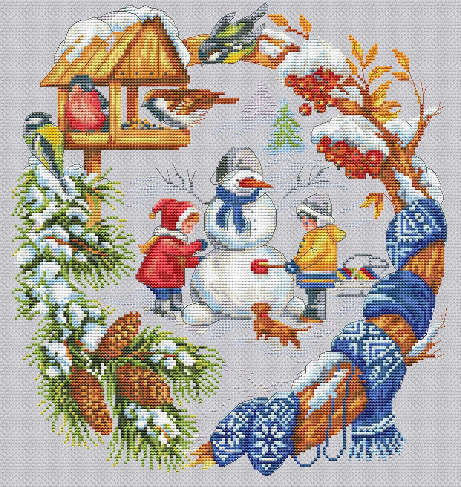 Winter Wreath, Christmas Cross Stitch Pattern, Xmas Tree Stitching ...