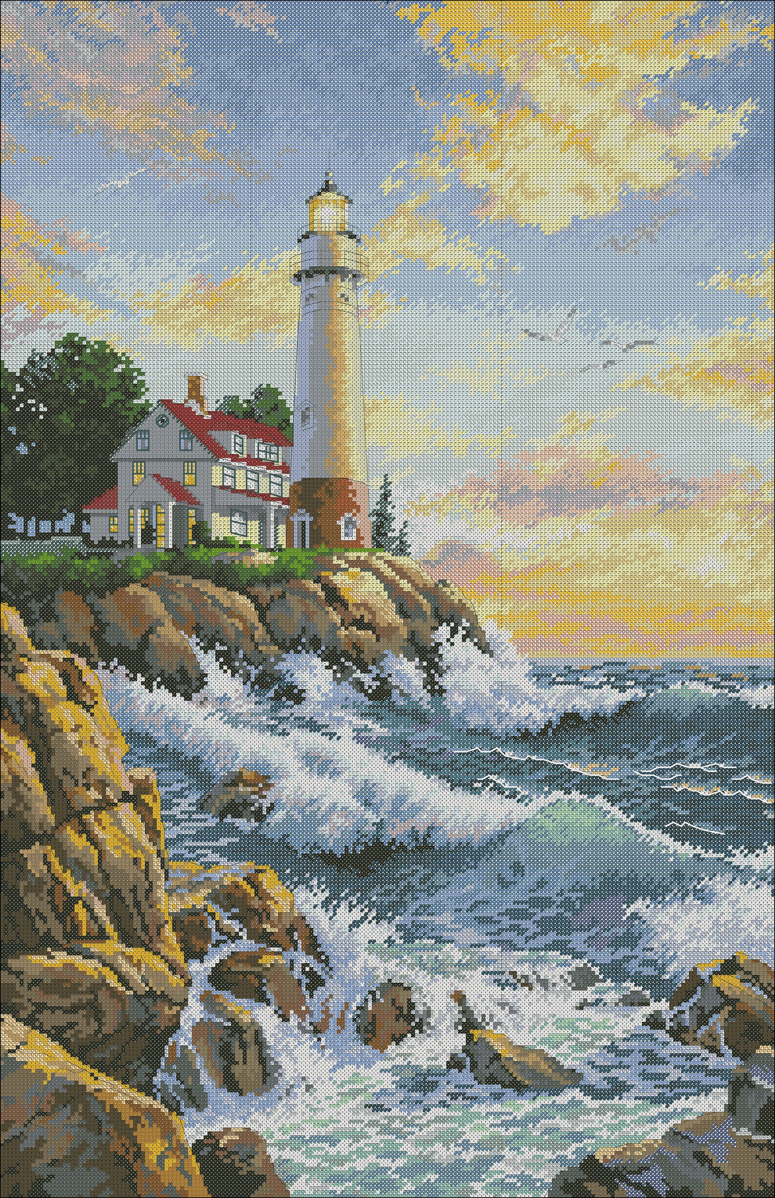 Rocky Point, Lighthouse, Counted Cross Stitch Pattern, Summer Landscape ...