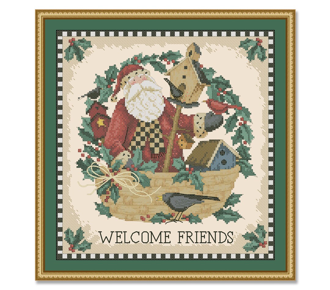 Santa's Welcome, Counted Cross Stitch Pattern, Winter, Santa, Snow ...