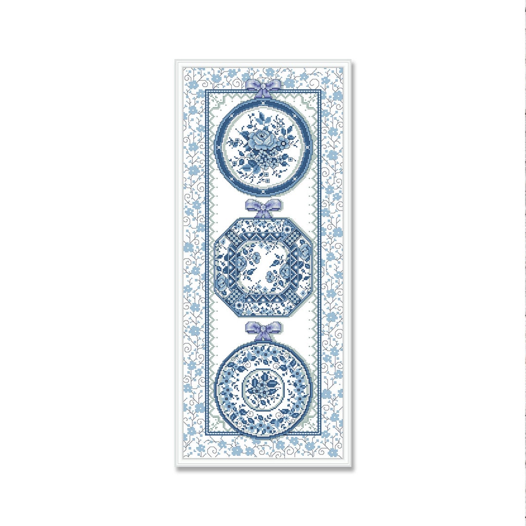 Blue Toile Plate, Counted Cross Stitch Pattern, Kitchen Still Life ...
