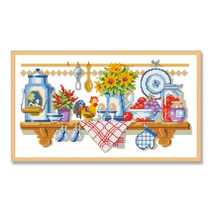 Country Kitchen Shelf, Counted Cross Stitch Pattern, Kitchen Still Life ...