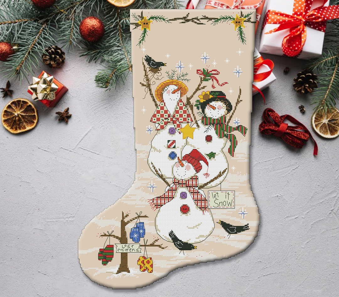 Three Snowmen, Christmas Stocking, Snowman Friends, Counted Cross ...