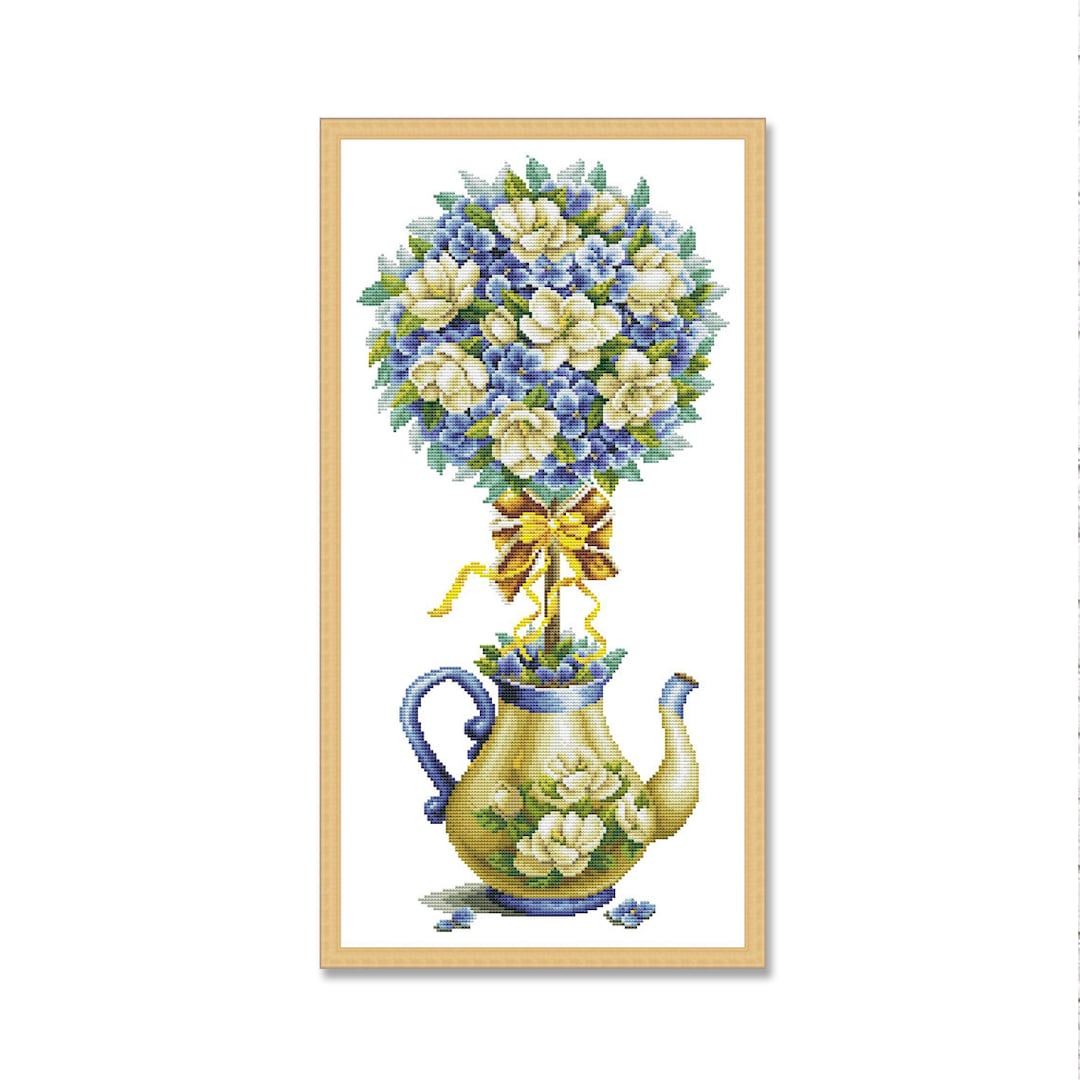 Magnolia Pot, Counted Cross Stitch Pattern, Oriental Flowers, Digital ...