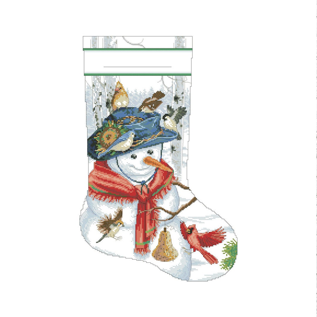Christmas Stocking, Snowman Friends, Counted Cross Stitch Pattern ...