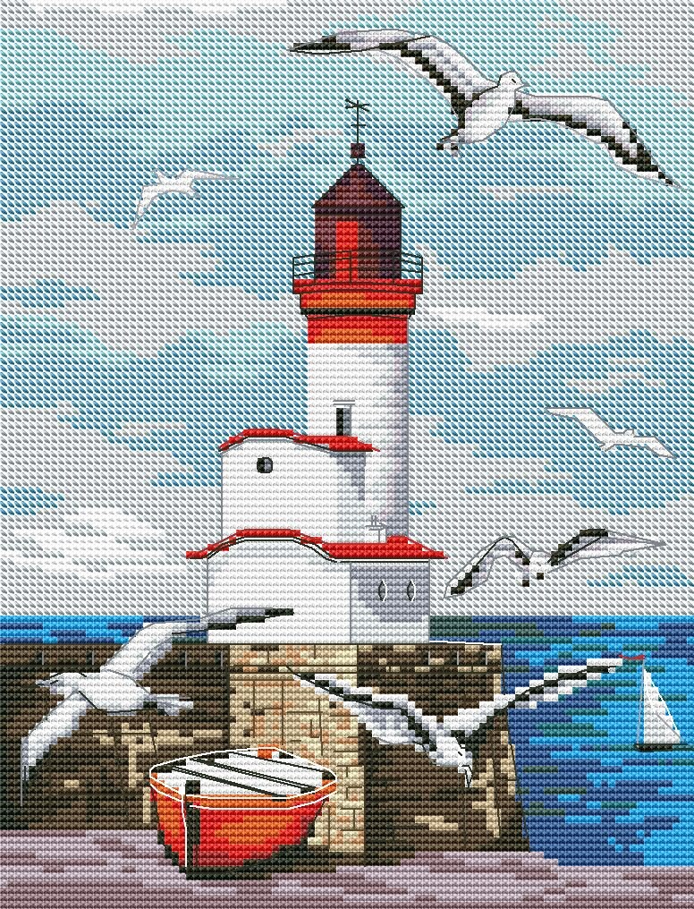 Lighthouse, Counted Cross Stitch Pattern, Summer Landscape, Hand ...