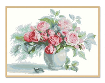 Counted Cross Stitch Pattern "roses in a Vase 94" - Etsy