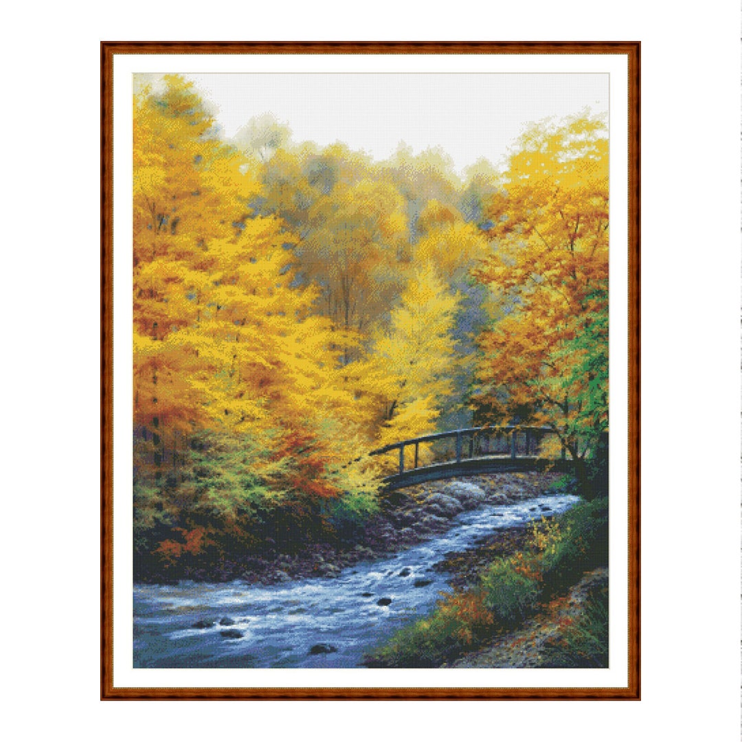 Autumn Stream, Counted Cross Stitch Pattern, Autumn Park, Landscape ...