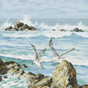 Sea Shore, Counted Cross Stitch Pattern, Sea Waves, Seagulls, Summer ...