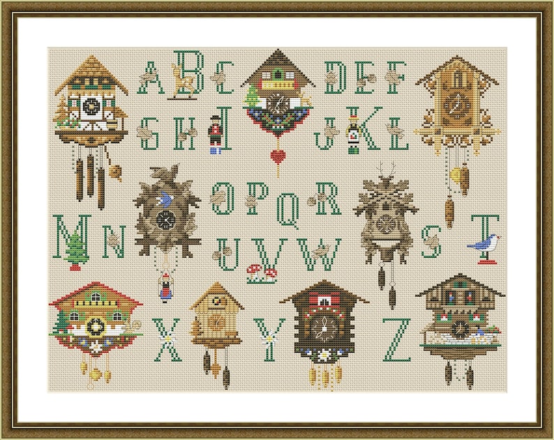 Clock Alphabet, Sampler ABC, Counted Cross Stitch Pattern, Floral ...