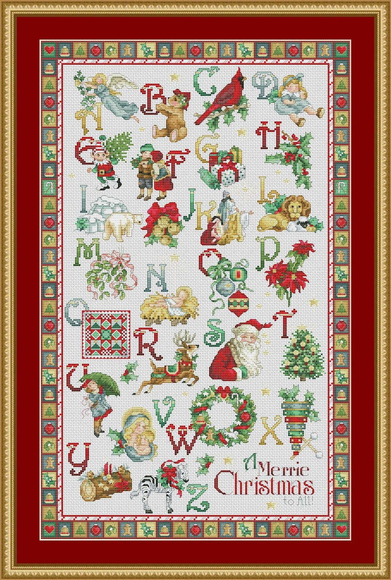 Christmas Alphabet, Sampler ABC, Counted Cross Stitch Pattern, Floral ...