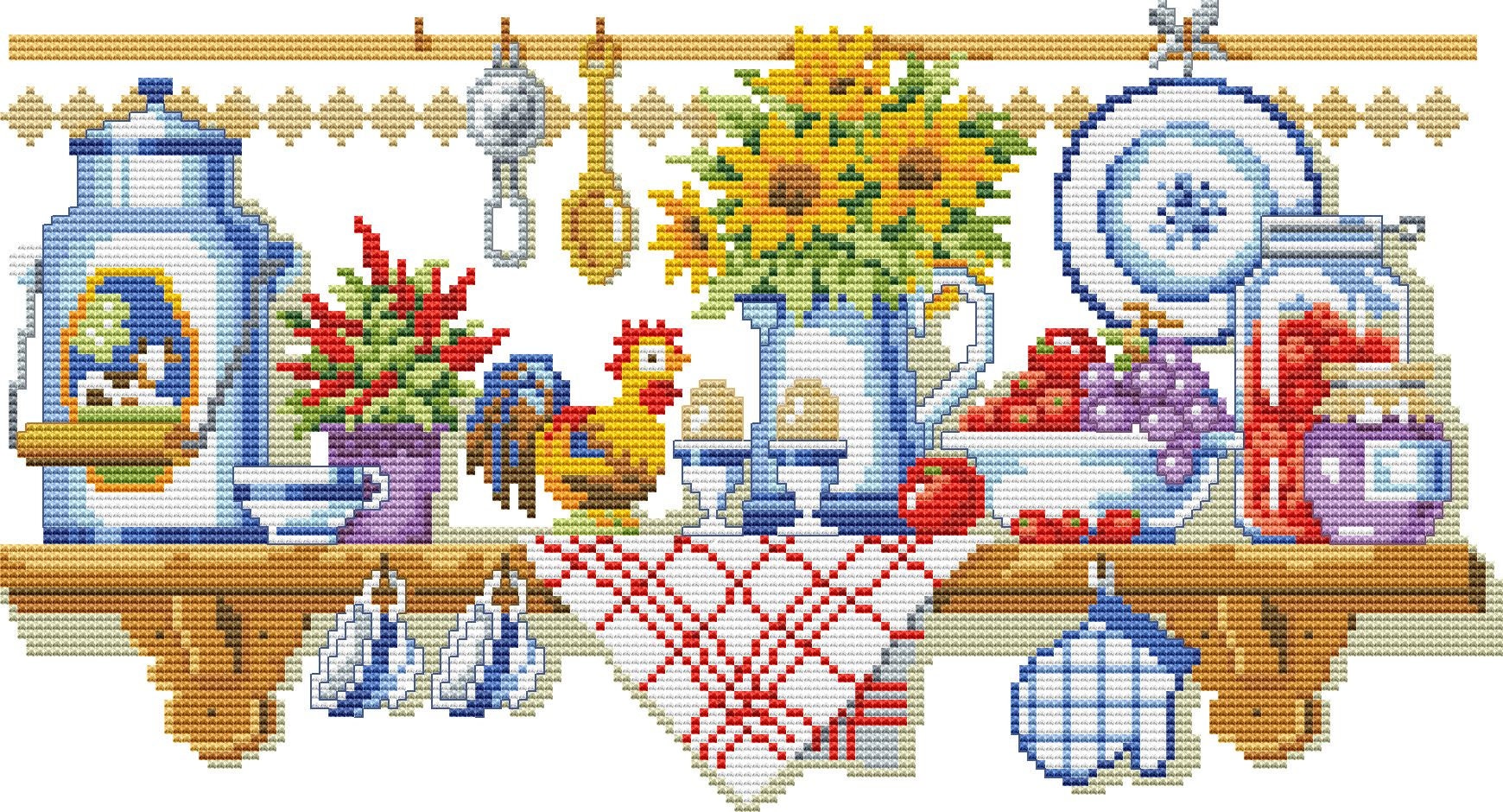 Country Kitchen Shelf, Counted Cross Stitch Pattern, Kitchen Still Life ...