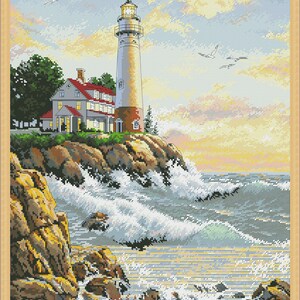 Rocky Point, Lighthouse, Counted Cross Stitch Pattern, Summer Landscape ...