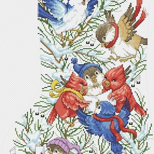 Carolers Christmas Stocking, Funny Birds, Animals, Counted Cross Stitch Pattern, Xstitch Decor ...